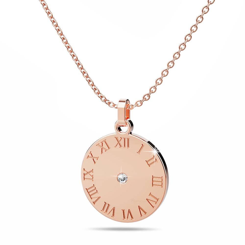 Genuine Single Diamond Set Roman numeral Sundial Necklace Rose Gold ...