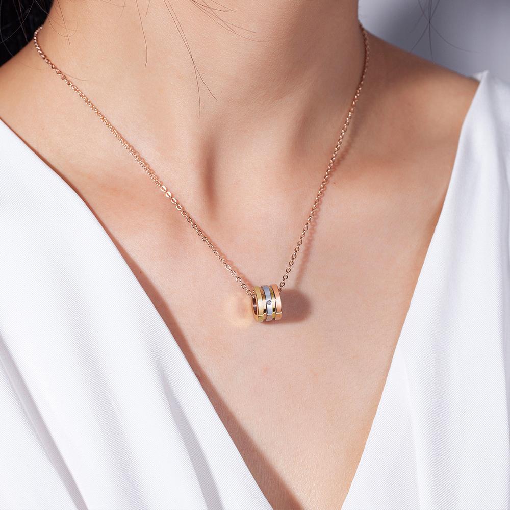 Genuine Single Diamond Set Barrel Slider Pendant Necklace Tri-Tone Gold ...