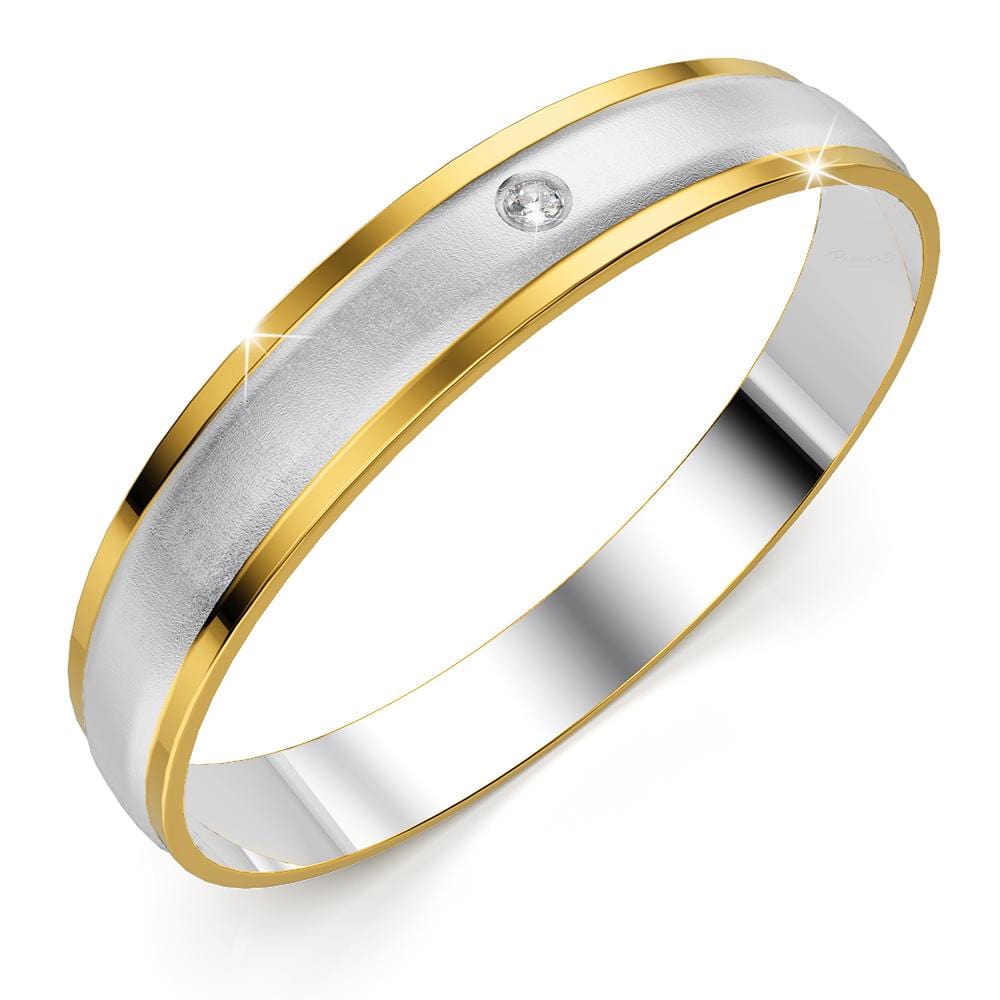 Genuine Single Diamond Set Wedding Band Two-Tone Gold Titanium ...